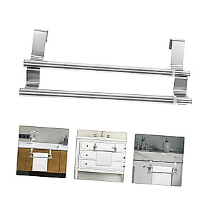 Beatifufu Double Layer Towel Rack Stainless Steel Hangers Wall Storage Cabinet Hanger Wall Mounted Towel Holder Cupboard Towel Holder Wall Mounted Clothes Rack Door Towel Shelf No Punching