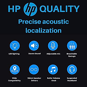 HP Headset with Microphone for PC, Wired, PS5 Headset Wired Headphones with Mic, PS4 Gaming Headset with Mic, Nintendo Switch, Laptop, Headphones Wired and LED Light