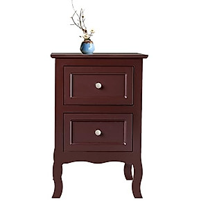 Royard Oaktree Upgraded Set of 2 Wooden Side Table with 2 Drawers Farmhouse Bedside Table with Storage for Bedroom Living Room,Brown