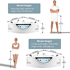 Empava Corner Whirlpool Bathtub with Heater,2 Person 59" Jetted Tub with Light,Spa Hydromassage with Chromatherapy,Acrylic,White, ETL Certified