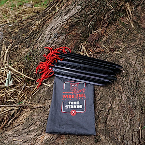 Wise Owl Outfitters Tent Stakes - Heavy Duty Camping Stakes for Outdoor Tent & Tarp - Essential Camping Accessories, Available in 12pk or 16pk Black