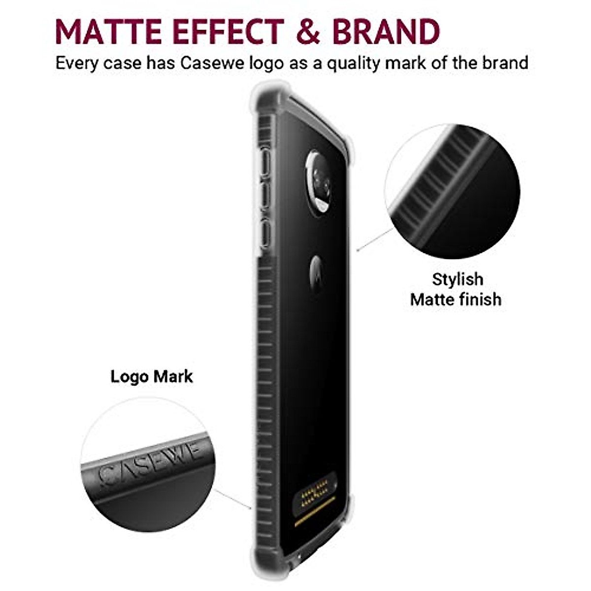 Casewe – Motorola Moto Z2 Force Flexible TPU Protective Bumper Case Cover/Compatible with Moto Mods - Black & Clear