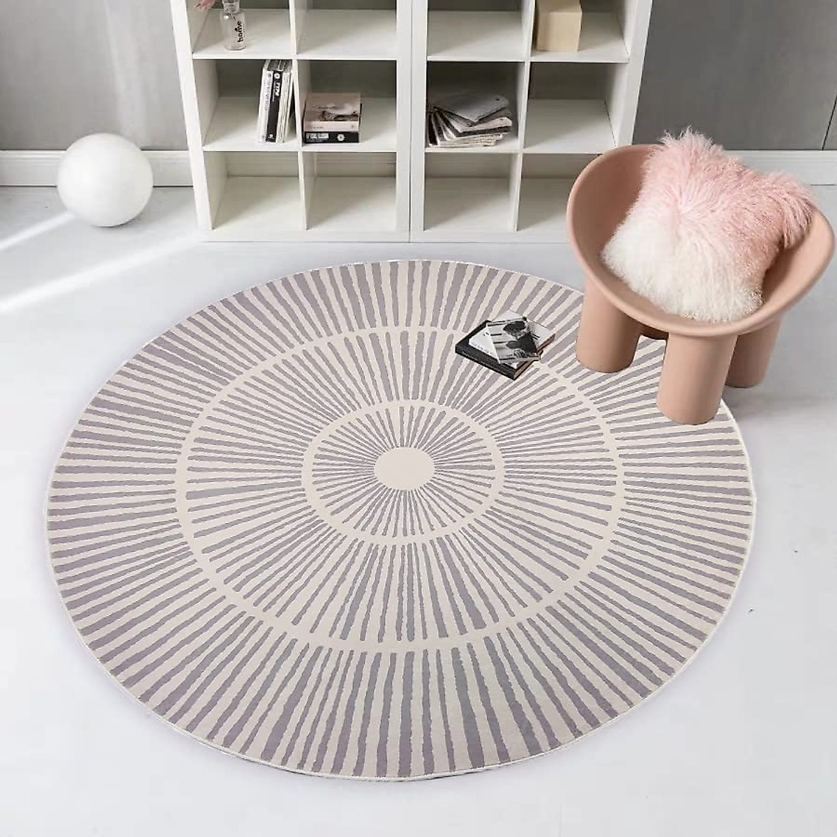 TEALP Round Area Rug 4Ft Circle Rugs Fluffy Bedroom Rug Ultra Soft Farmhouse Throw Rugs Living Room Rug Modern Aesthetic Rug Carpet for Bedroom Dorm Indoor Home Decor, 47.2" Grey