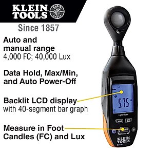 Klein Tools Digital Light Meter and Multimeter Carrying Case Bundle