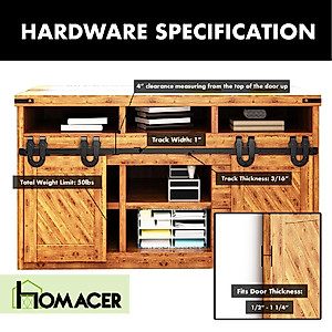 Homacer Mini Black Rustic Non-Bypass Sliding Barn Door Hardware Kit, for Two/Double Doors, 72-inch Long Flat Track, Horseshoe Design Roller, Cabinet TV Stand Console Use…