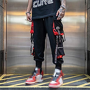 Hello MrLin Men's Jogger Pants Punk Cargo Baggy Techwear Hip Hop Harem Pants Streetwear Tactical Track Pants Black