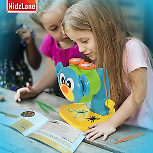 Microscope Kit for Kids | Children’s Wooden Science Kit Microscope with 2 Viewing Lenses and 10 Picture Slides | Educational STEM Toys for Toddlers and Kids Ages 3+ (B07DQR2483)