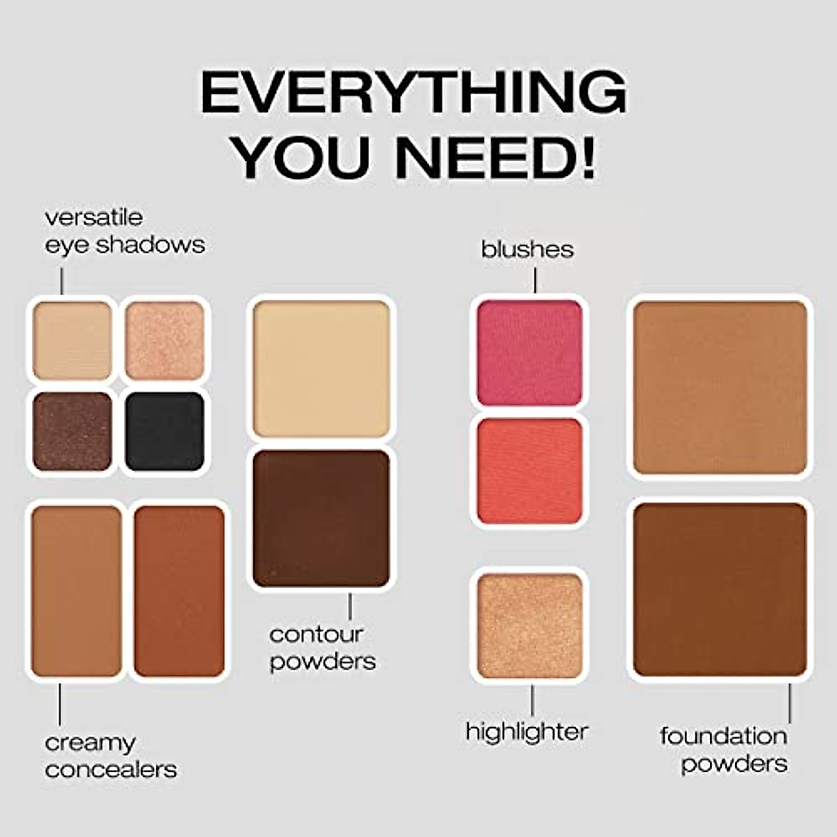 Woosh Beauty, Fold Out Face Palette w/Secret Brush, Travel, All in One, Neutral Cream & Powder Kit, 4 in 1 Nested Makeup Brush (#5 Deep)