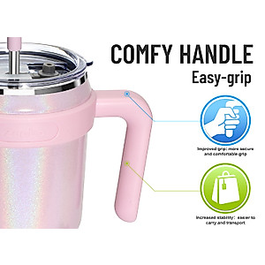 Zenbo 40 oz Glitter Tumbler with Handle, Leak-Proof Lid & Straw - Stainless Steel Insulated Cup, Keeps Cold for 34 Hrs, Car Cup Holder Compatible, Dishwasher Safe, BPA Free