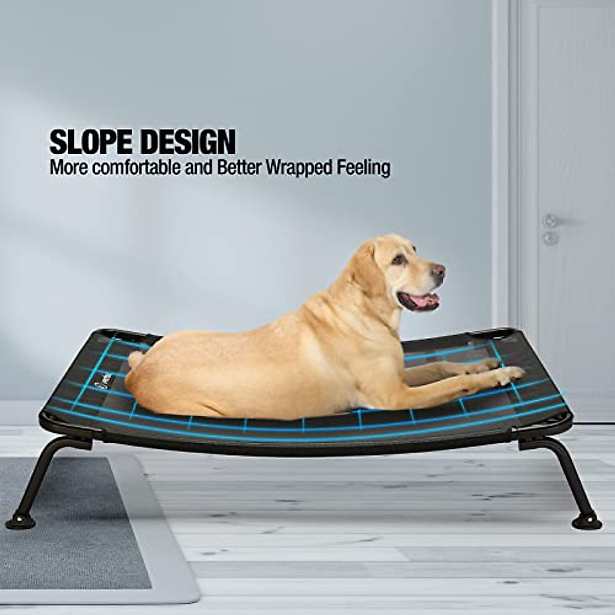 Veehoo Curved Cooling Elevated Dog Bed, Black Frame Outdoor Raised Dog Cot, Chew Proof Pet Bed with Washable & Breathable Textilene Mesh, Non-Slip Feet for Indoor & Outdoor, X-Large, Black