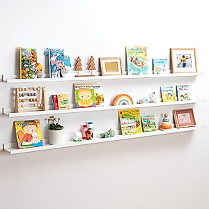 Axeman White Picture Ledge Shelf 72 Inches Long, Floating Shelves for Photo Frame Display, Wall Mounted Floating Shelves with Lip for Kids' Room, Living Room, Home Office - White