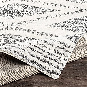 Trunding Moroccan Farmhouse Living Room Bedroom Shaggy Area Rug - Bohemian Shag Rug - Plush High Pile - Southwestern Boho Soft Carpet - Tribal Aztec - Black, Cream, Grey, Beige - 7'10" x 10'3"