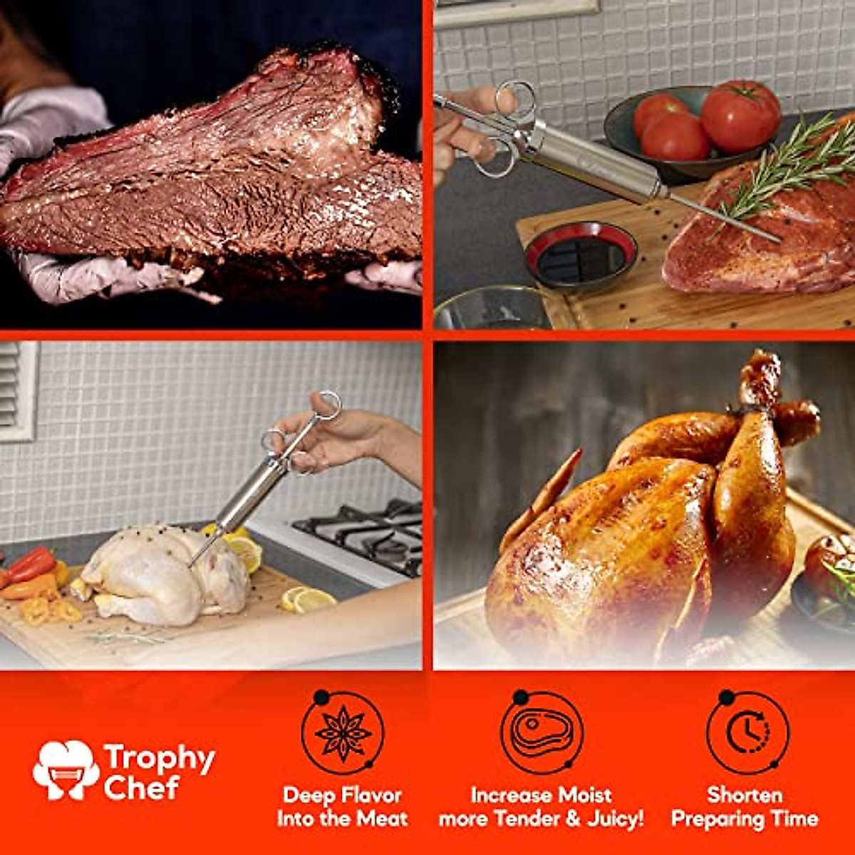 Meat injectors for smoking – Professional Turkey injector syringe kit with Case, Stainless Steel Turkey Injector Marinade, Brisket smoker grill Food Injector Syringe Kit - BBQ Injector 2-oz Large