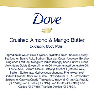 Dove Exfoliating Body Polish Body Scrub Exfoliating Scrub for Dry Skin Crushed Almond and Mango Butter Gently Exfoliates to Reveal Healthy Skin 10.5 Ounce (Pack of 4)