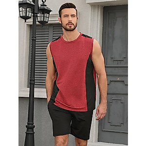 AMVELOP 4 Pack Men's Workout Tank Tops Sleeveless Quick Dry Gym Muscle Shirts Darkgray Navy Red Purple M