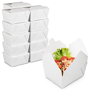 Fit Meal Prep 50 Pack 30 oz Paper Take Out Containers 5 x 4.2 x 2.5 - White Lunch Meal Food Boxes #1, Disposable To Go Packaging, Microwave Safe, Leak Grease Resistant for Restaurant and Catering