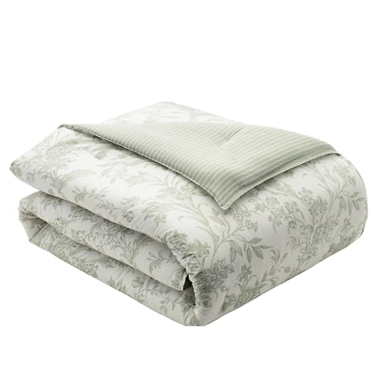 Laura Ashley Home - Queen Duvet Cover Set, Reversible Cotton Bedding, Includes Matching Shams with Bonus Euro Shams & Throw Pillows (Natalie Green, Queen)