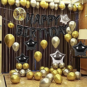 CANREVEL Happy Birthday Banner 13pcs 16 Inch Mylar Foil Letters with 12pcs Star Balloons Birthday Party Decorations for Kids and Adults - 3D Black