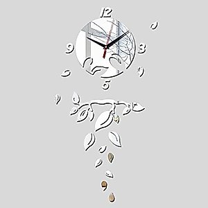 KXA Mirror Wall Sticker for Home Decoration, Acrylic Wall Sticker 3D Mirror Stickers Home Decor Butterfly Horse Europe Large Wall Clock Still Life Wall Clock,Silver