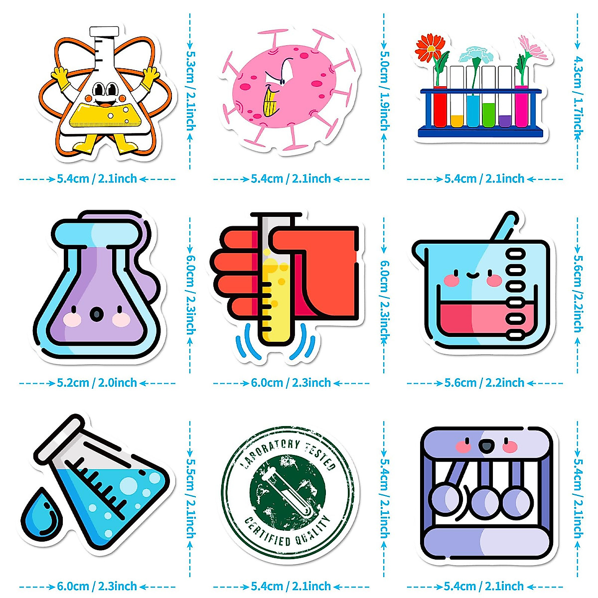 50 Pcs Funny Laboratory Science Stickers for Kids Teens Students Teachers, Science Experiment Waterproof Vinyl Stickers & Chemistry Decals for Laptop, Water Bottle, Notebook, Science Classroom Decor