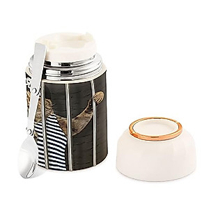 CUPADA Pirate Cat Funny Food Jar, Skull Cap Cute Insulated Hot Food Jars Vacuum 17OZ with Folding Spoon for Work Trip Picnic Camping