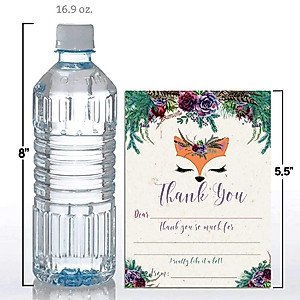 Woodland Forest Fox Face Floral Thank You Notes, Ten 4" x 5.5" Fill In The Blank Cards with 10 White Envelopes by AmandaCreation