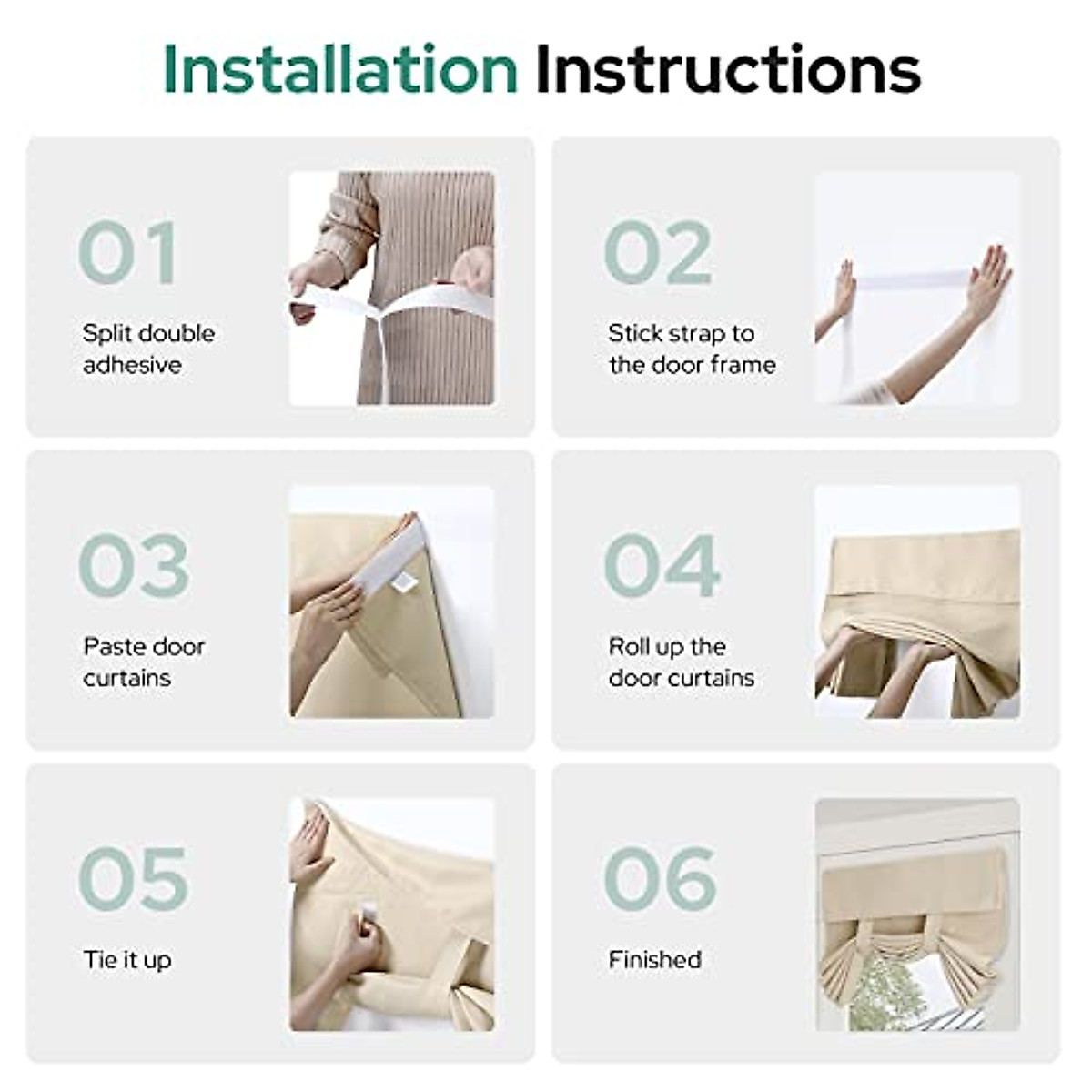 HOMEIDEAS Blackout French Door Curtains for Door Window, Privacy Curtains Set of 2, Covering for Glass Window, Thermal Insulated Shades with Tie Up, 26 X 68 Inch, Beige