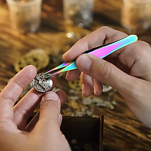 Honoson 6 Pieces Pointed Tweezers Ingrown Hair Precision Needle Point Tip Tweezers Stainless Steel for Nose Facial Hair Eyebrow Blackhead Remover(Rainbow Color)