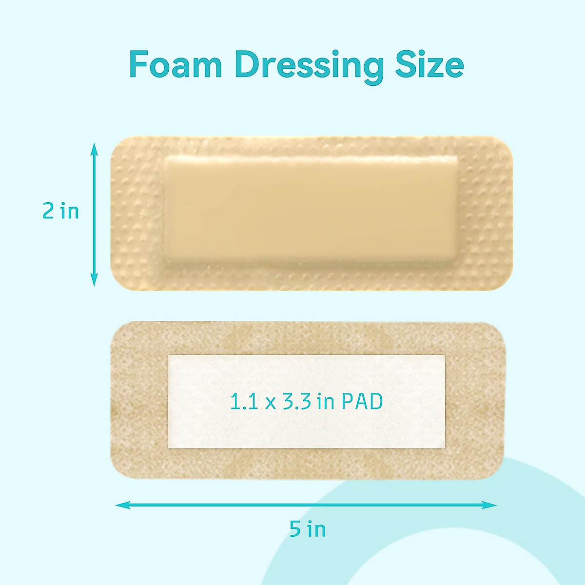 Conkote Silicone Bordered Foam Dressing 2‘’x 5‘’, Water-Resistant & Comfortable, Box of 10 Dressings