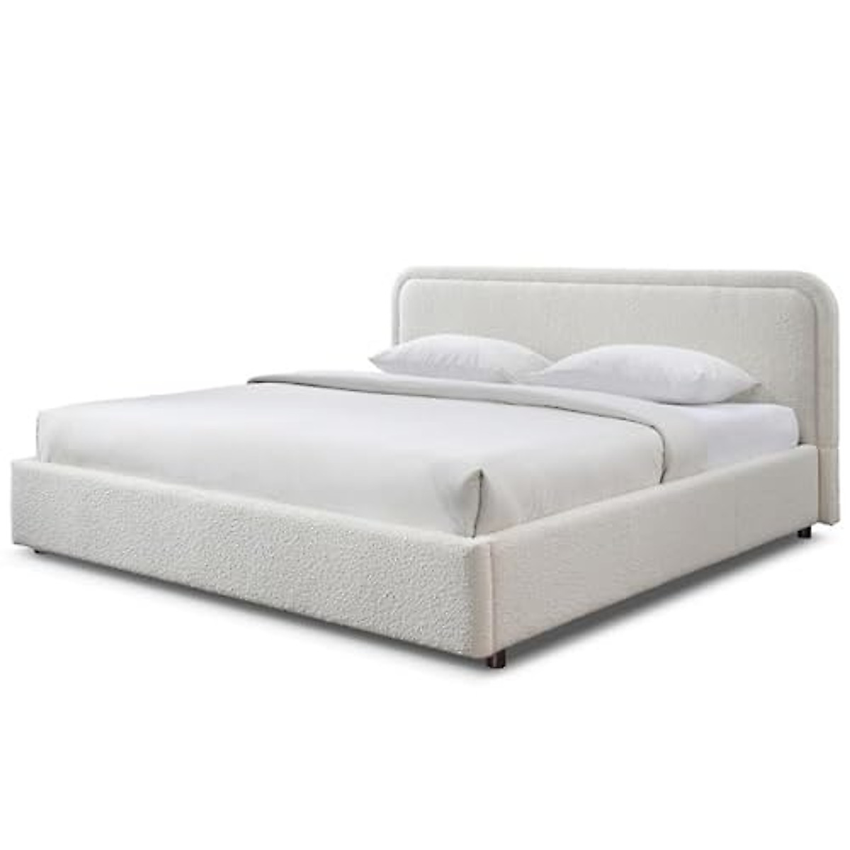Omax Decor Chloe Upholstered Platform Bed | Box Spring Not Required | (White Boucle, King Bed Frame)