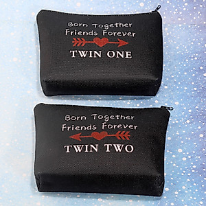 MBMSO Twin One Twin Two Bag Born Together Friends Forever Twins Gifts Travel Cosmetic Bag Twin Sister Gifts (Twin OneTwo black)