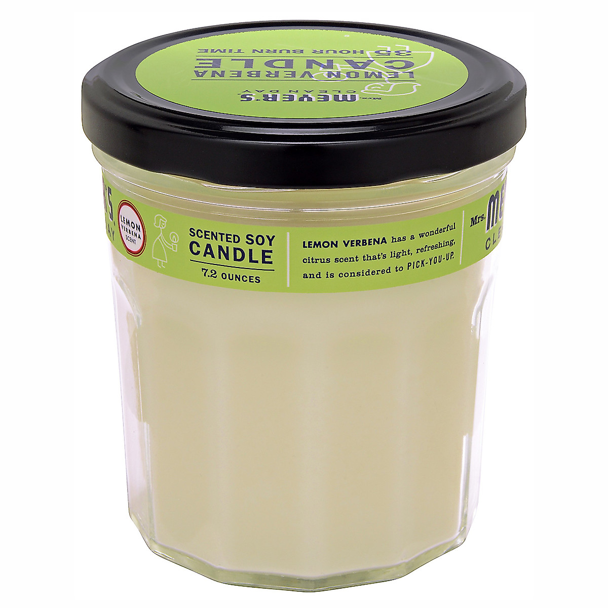 MRS. MEYER'S CLEAN DAY Soy Aromatherapy Candle, 35 Hour Burn Time, Made with Soy Wax and Essential Oils, Lemon Verbena, 7.2 oz