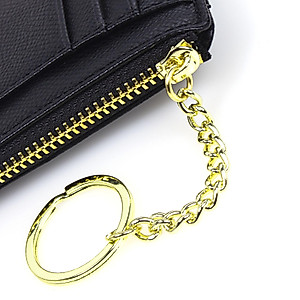 Small Card Wallet for Women Slim Rfid Front Pocket Card Cases Holder Zipper Coin Purse (A-Lichee Leather-Yellow)