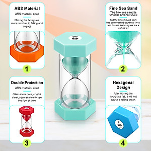 13 Pcs Sand Timer 5.12 Inch Hourglass Timer 30 Second, 1/2/3/5/8/10/15/20/25/30/40/60 Minutes Colorful Sand Watch for Kids Acrylic Covered Clock Sandglass Timer for Classroom, Home, Kitchen