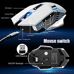 White Wireless Gaming Mouse Bluetooth Mouse with 3-Modes(BT5.0+BT3.0+2.4GHz), Rechargeable, RGB Backlit, Silent Click Computer Mouse for Laptop, PC, Macbook, iPad, Tablet, Chromebook, Games, Office
