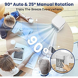 Portable Air Conditioner, BREEZEWELL 8in Rechargeable Small Evaporative Air Cooler, 90°Auto Oscillation, 7 Color Vibe Lights, 4000mAh Battery Powered Humidifier, Mini Air Conditioner for Camping, Car