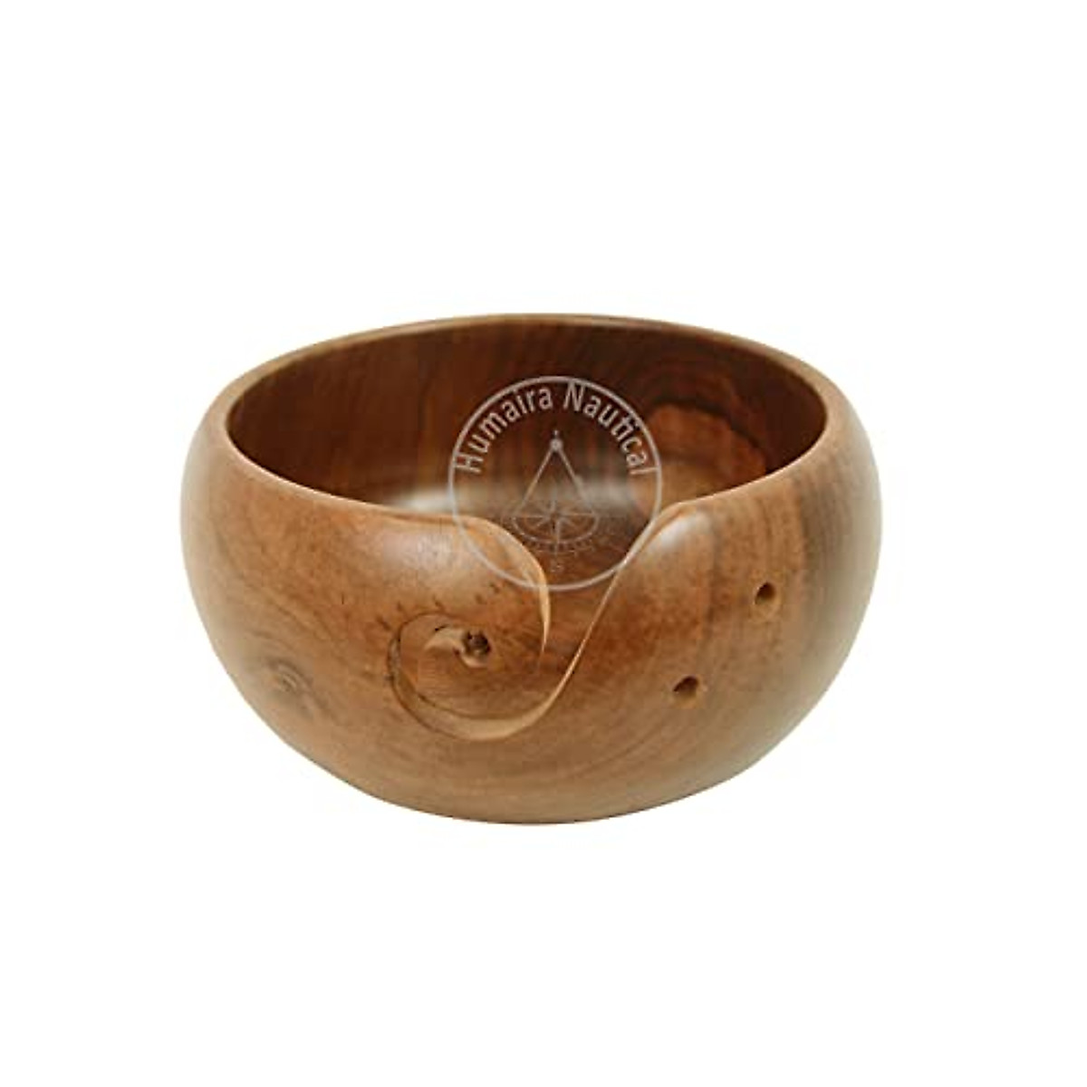 Humaira Nautical Wooden Yarn Bowl, Knitting Yarn Bowl with Holes Storage Handmade to Prevent Slipping Perfect Yarn Holder Bowl for Crocheting and Knitting Mothers Day Gift, DIY Crafts Tools