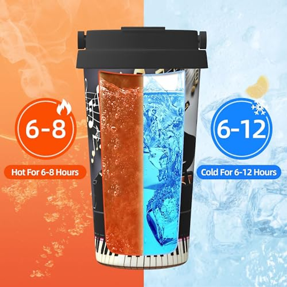 WANGZHAO Music Note Pianos Print Double Wall Stainless Steel Vacuum Insulated Tumbler Cup Home Thermal Cup