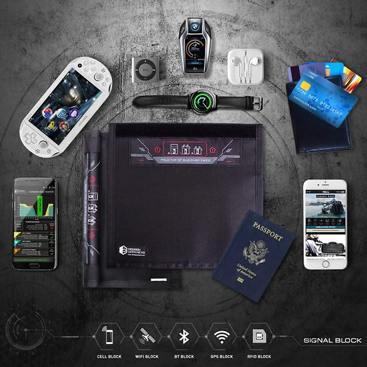 Mission Darkness Non-Window Faraday Bag for Phones (2-Pack) // Signal Blocking Bag Prevents Hacking Tracking Spying, Device Shielding for Law Enforcement Military Digital Forensics, EMP CME Protection