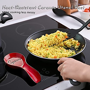 Ceramic Spoon Rest for Stove Top, DAYYET Large Spoon Holder, Spoon Rest for Kitchen Counter, Spatula Holder Utensil Rest for Ladles, Tong, Modern Kitchen Decor, Red
