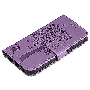 Phone Case for Samsung Galaxy A23,Wallet Case,Flip Case PU Leather Emboss Tree Cat Flowers Folio Magnetic Kickstand Cover Card Slots for Samsung Galaxy A23 Light Purple