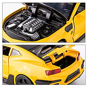 BDTCTK Camaro Bumblebee Car Model Toy 1/32 Zinc Alloy Casting Pull Back Car Sound and Light Toys for Kids Boy Girl Gift (Yellow)