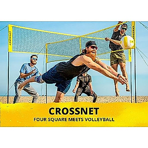 CROSSNET Quick Assemble 4 Square Volleyball Game Set for Adults and Kids with Volleyball Net, Backpack and Ball for Outdoor Games