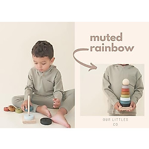 Our Littles Co Neutral Rainbow Wooden Ring Stacker Toy | Montessori Stacking Rings for Toddlers | Educational & Developmental Sensory Toys Non-Toxic, Safe & | Designed in The USA