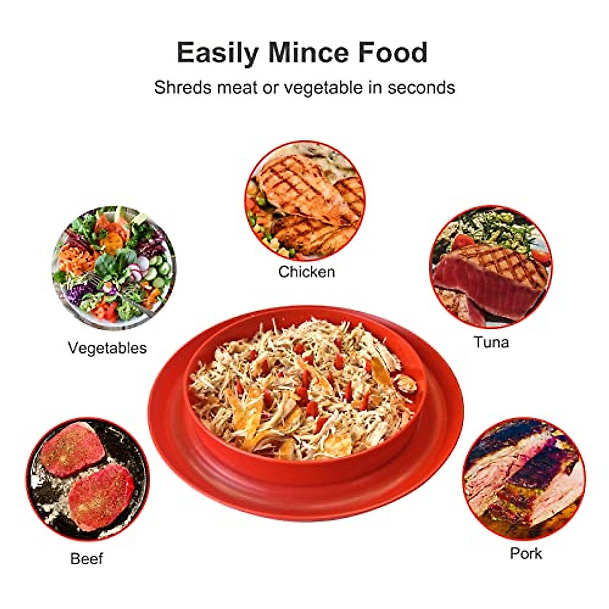 seakuul Chicken Shredder, Shred Machine with Handles and Non-Slip Base for Shredding Pulled Pork, Chicken, Vegetable and Beef (Red)