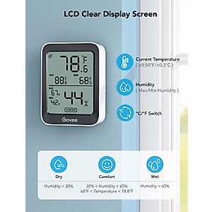 Govee Indoor Hygrometer Thermometer 3 Pack, Bluetooth Humidity Temperature Gauge with Large LCD Display, Notification Alert with Max Min Records, 2 Years Data Storage Export for Room Greenhouse, Black