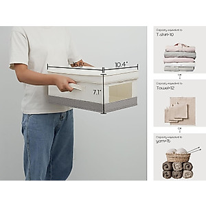 LoforHoney Home Fabric Storage Bins with Lids, Foldable Storage Baskets with Clear Window, Clothes Baskets with Durable Handles, Closet Storage Bins, Beige, 4-Pack