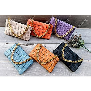 Womens Girls Gold Chain Accent Vegan Leather Clutch Purse Tote Handbag Crossbody (Black)