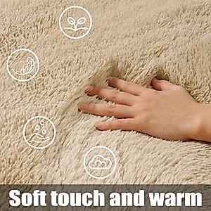 KING DARE 2x3 Area Rugs for Bedroom, Soft Small Throw Rug for Dorm, Soft Fluffy Shaggy Plush Fuzzy Shag Non-Slip Washable Carpet for Bedside Closet Girls Boys Room, Beige Rug