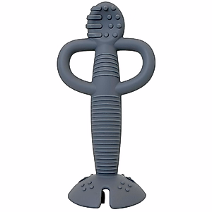 Busy Baby Teething Spoon - 2-in-1 Teether and Training Spoon for Self Feeding, Dishwasher Safe, BPA Free, Food Grade Silicone (Pewter)